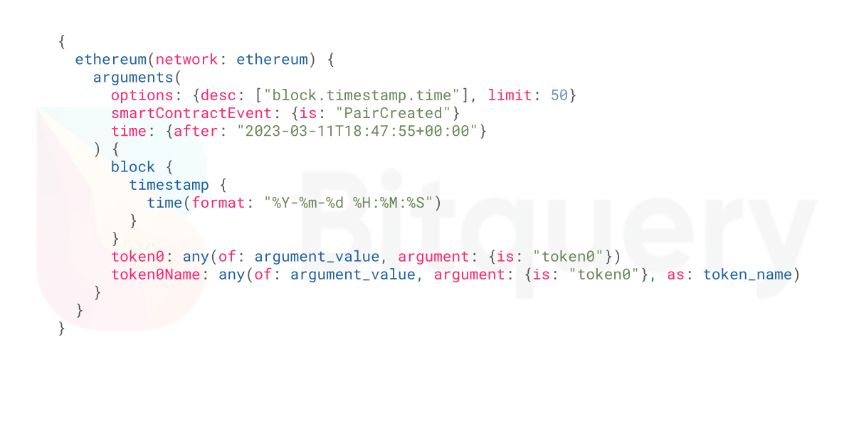 Latest Pair Created by timeStamp after - Blockchain Data API