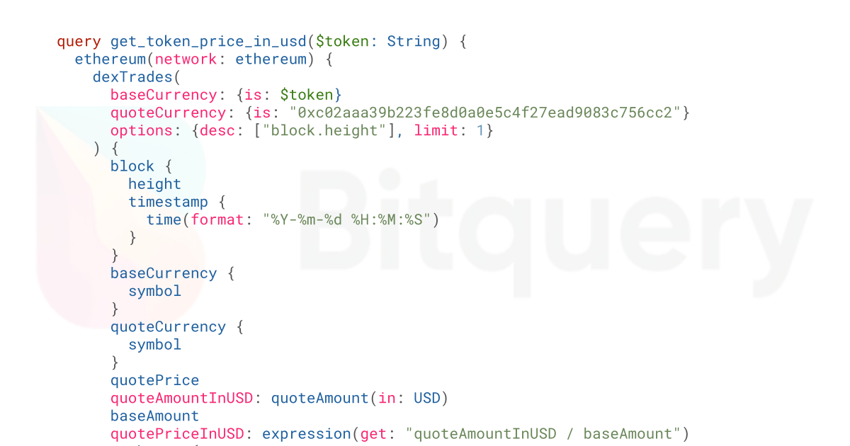 Token Price in USDT Template - Blockchain Data API
