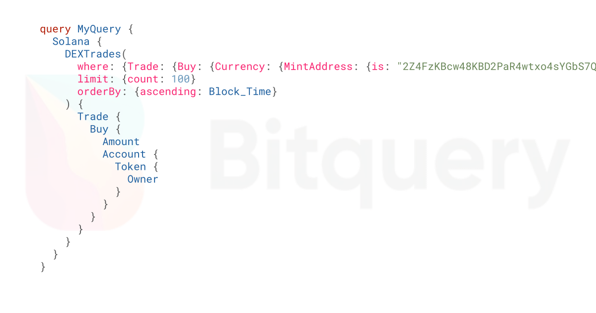 get first 100 buyers of a token - Blockchain Data API
